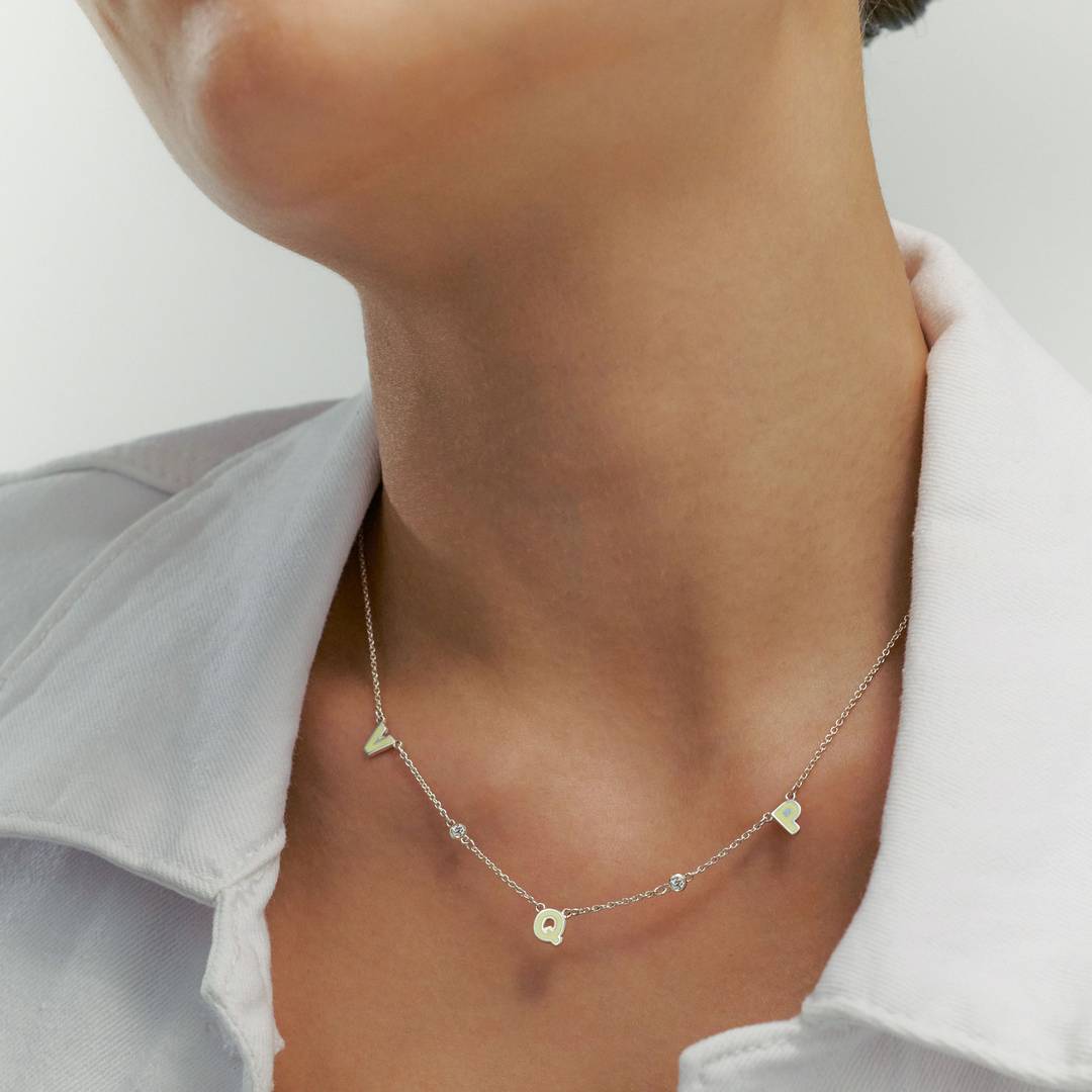 Sunrise Inez Initial Necklace with Diamonds - Silver - Oak & Luna