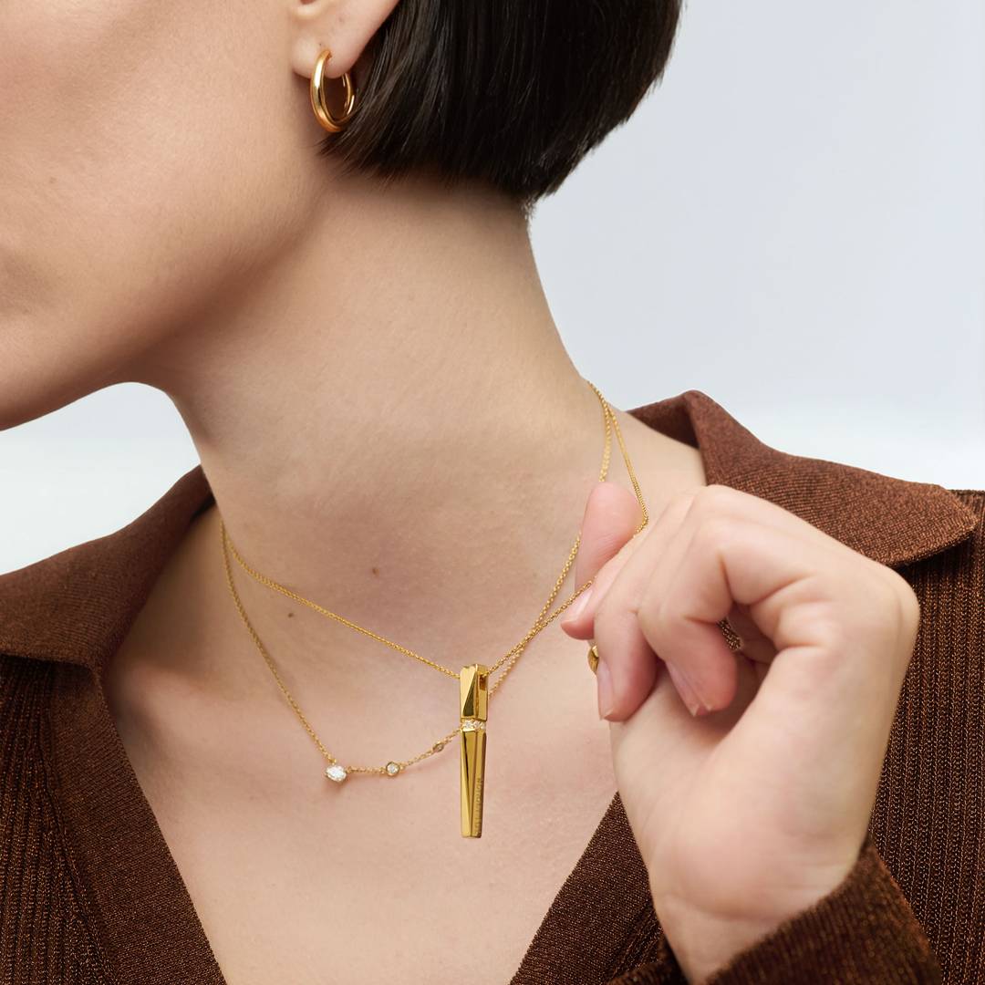 The Love Bar Pendant- Gold Vermeil with Diamonds - Oak & Luna