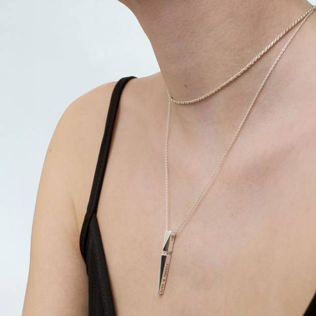 The Love Bar Pendant- Silver with Diamonds - Oak & Luna