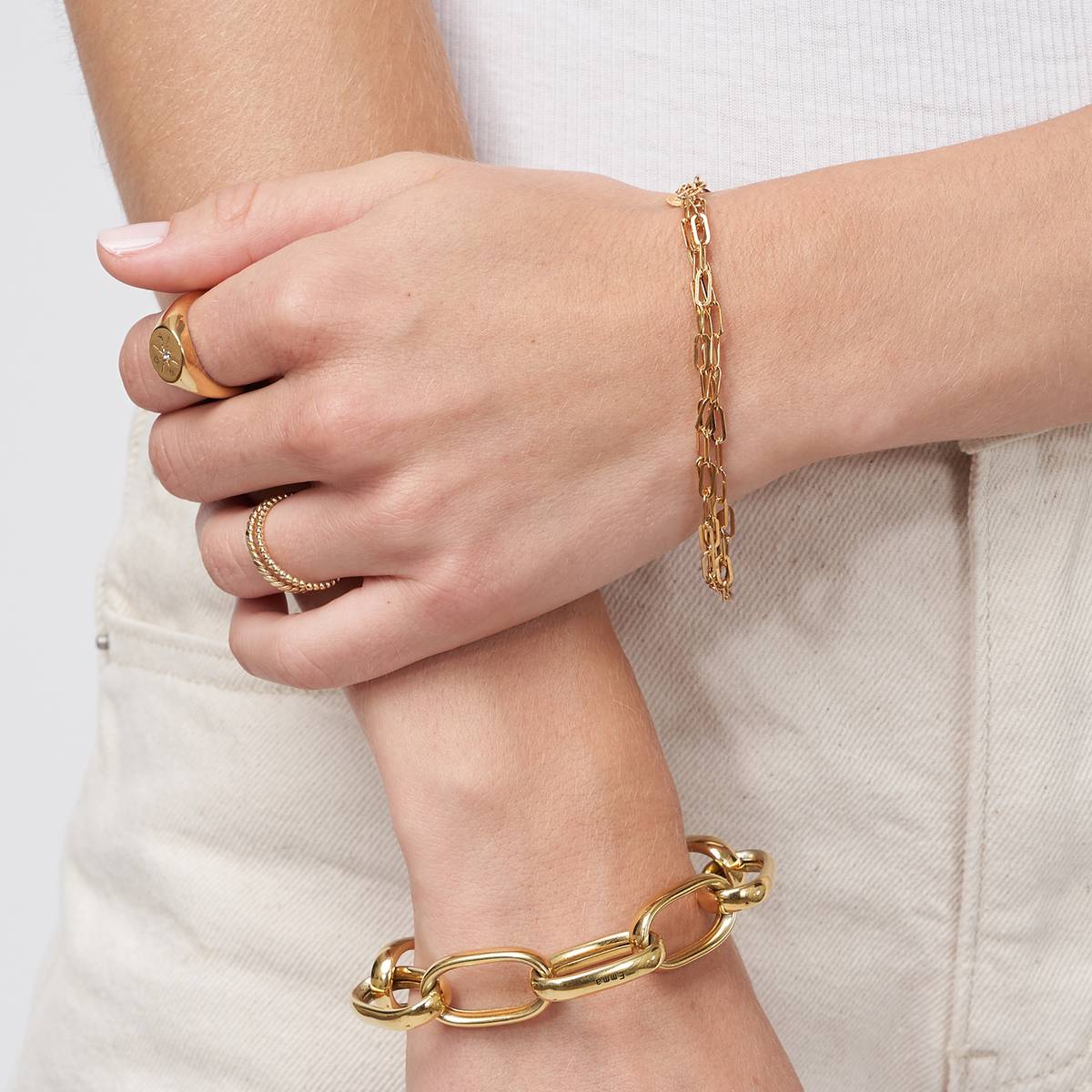 Three Layer Paper Clip Chain Bracelet - Gold Vermeil - Oak & Luna