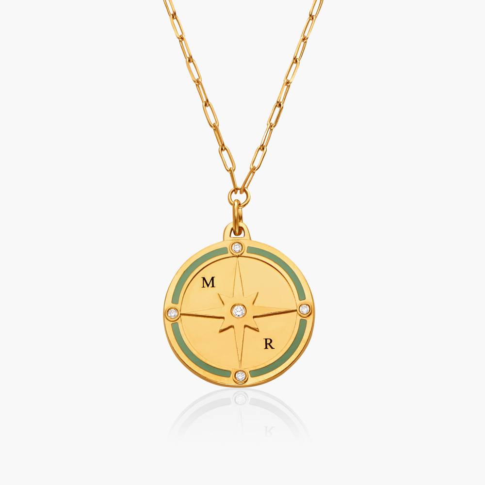 True North Engraved Compass Necklace- Gold Vermeil - Oak & Luna