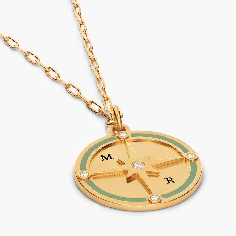 True North Engraved Compass Necklace- Gold Vermeil - Oak & Luna