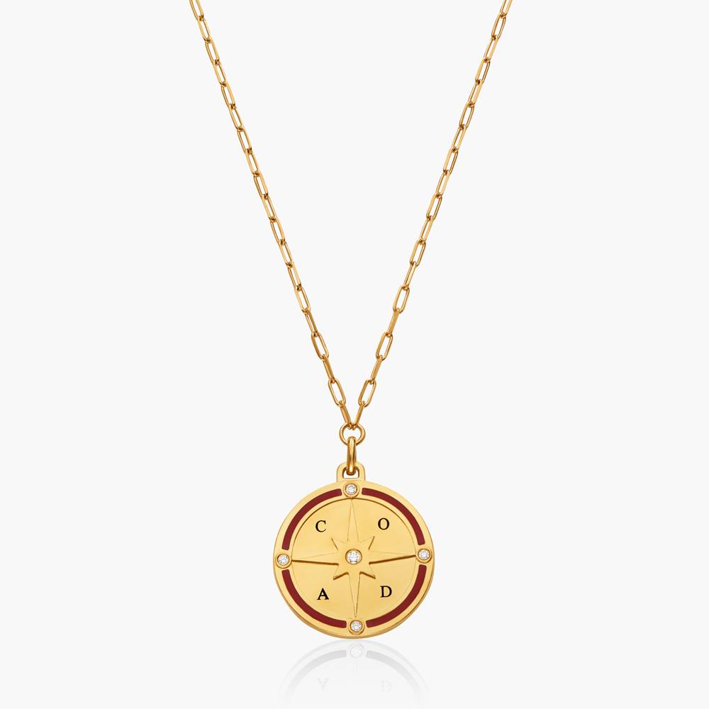 True North Engraved Compass Necklace- Gold Vermeil - Oak & Luna