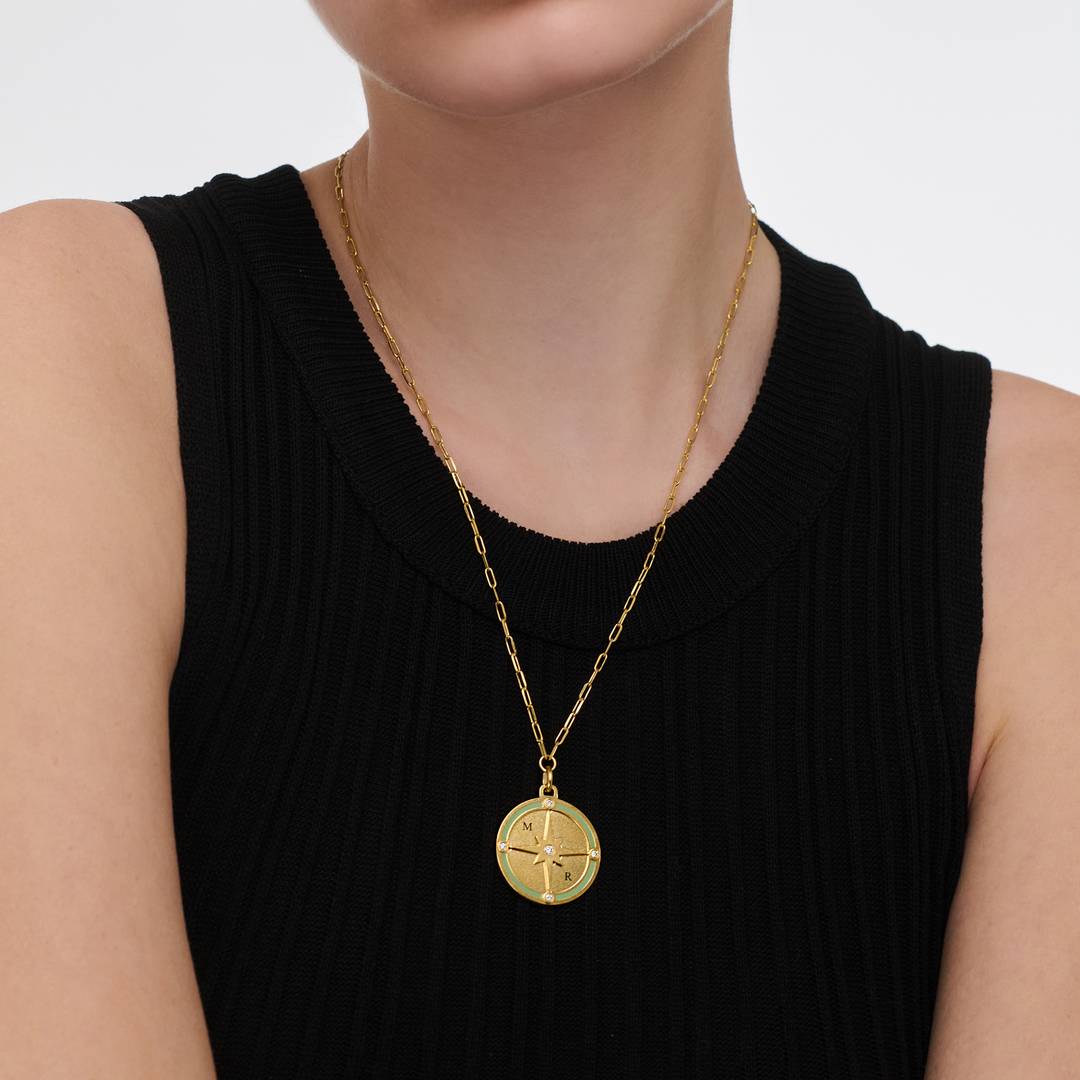 True North Engraved Compass Necklace- Gold Vermeil - Oak & Luna