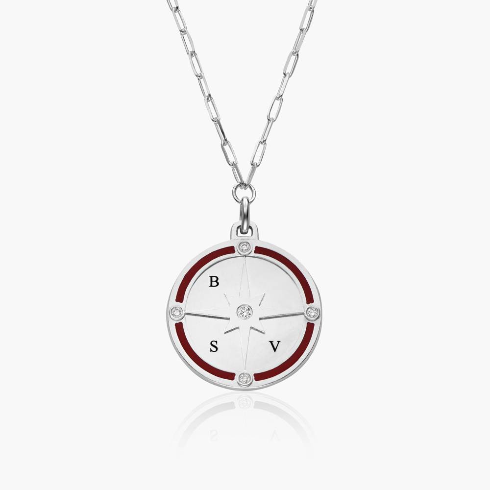 True North Engraved Compass Necklace - Silver - Oak & Luna