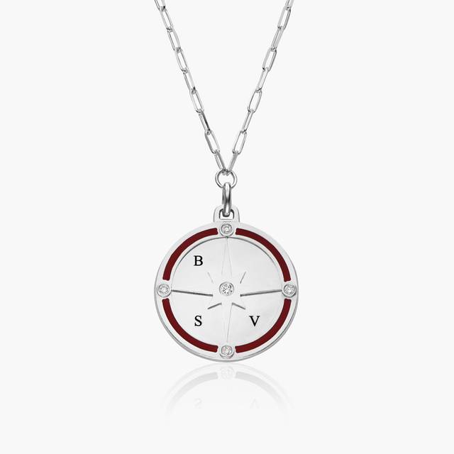 True North Engraved Compass Necklace - Silver - Oak & Luna