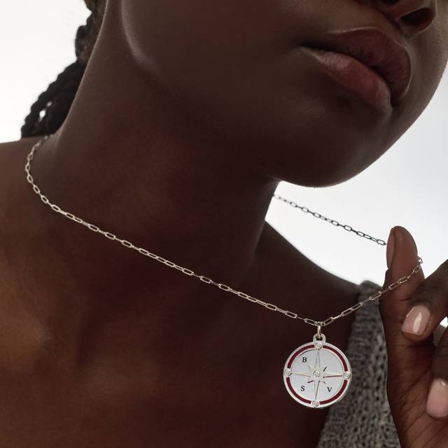 True North Engraved Compass Necklace - Silver - Oak & Luna