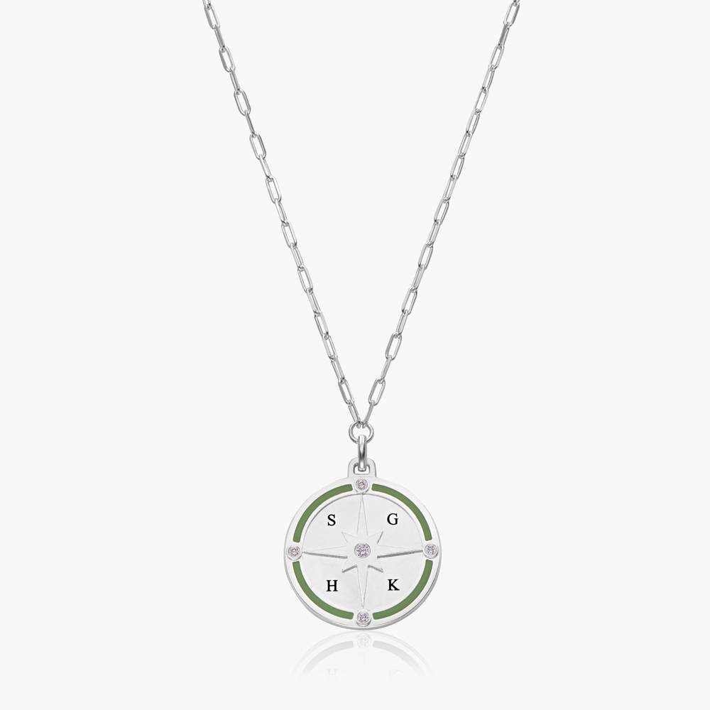 True North Engraved Compass Necklace - Silver - Oak & Luna