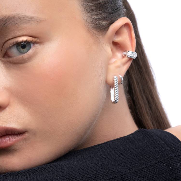 Twisted Rectangle Hoop Earrings - Silver - Oak & Luna