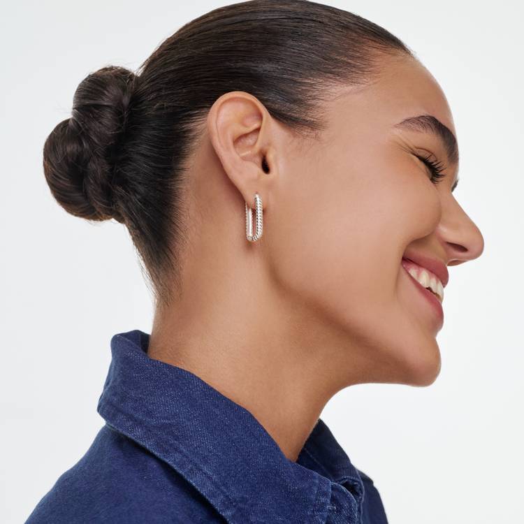 Twisted Rectangle Hoop Earrings - Silver Plated - Oak & Luna
