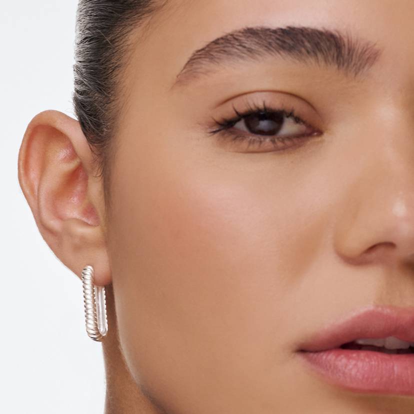 Twisted Rectangle Hoop Earrings - Silver - Oak & Luna