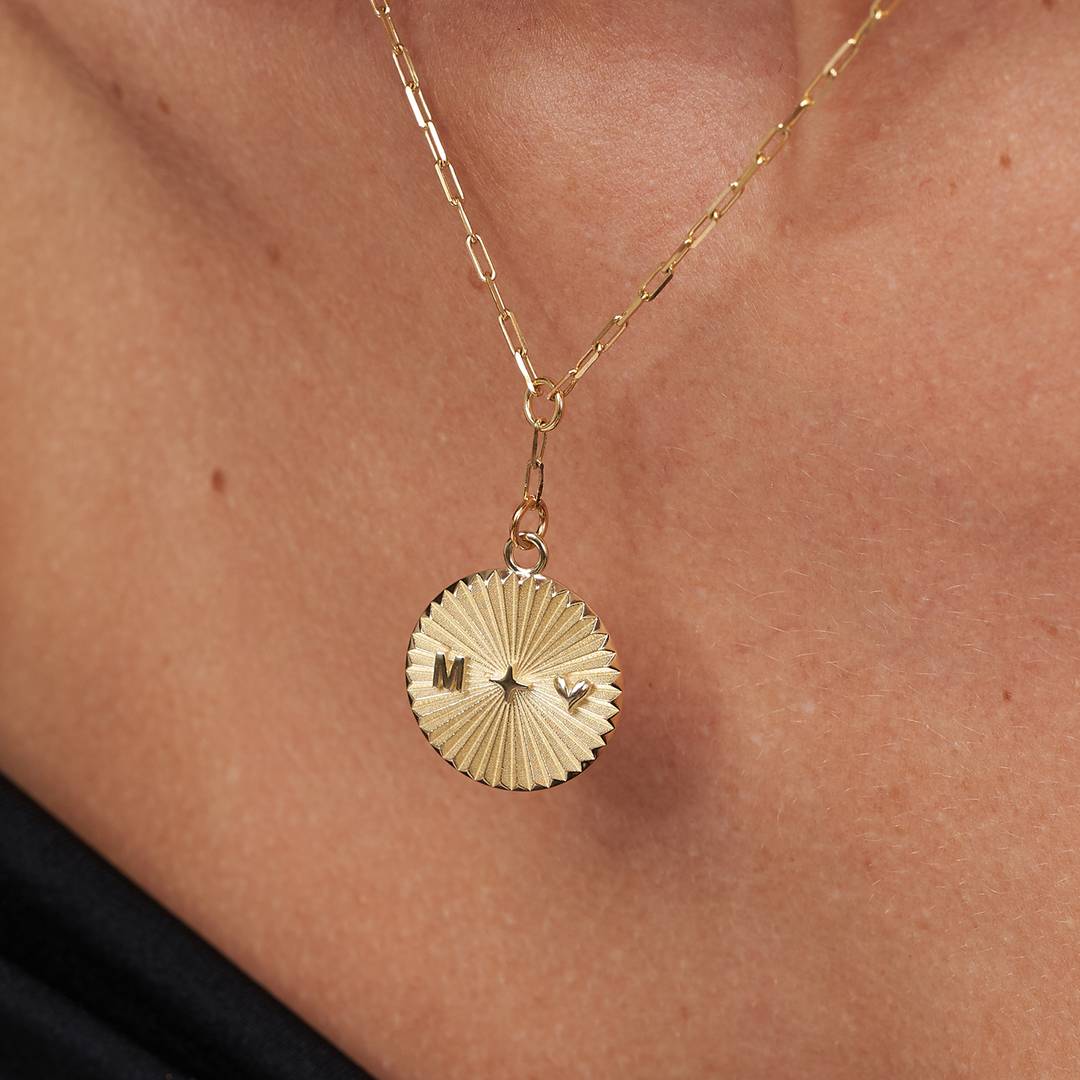 Tyra Initial Medallion Necklace - 14k Solid Gold - Oak & Luna