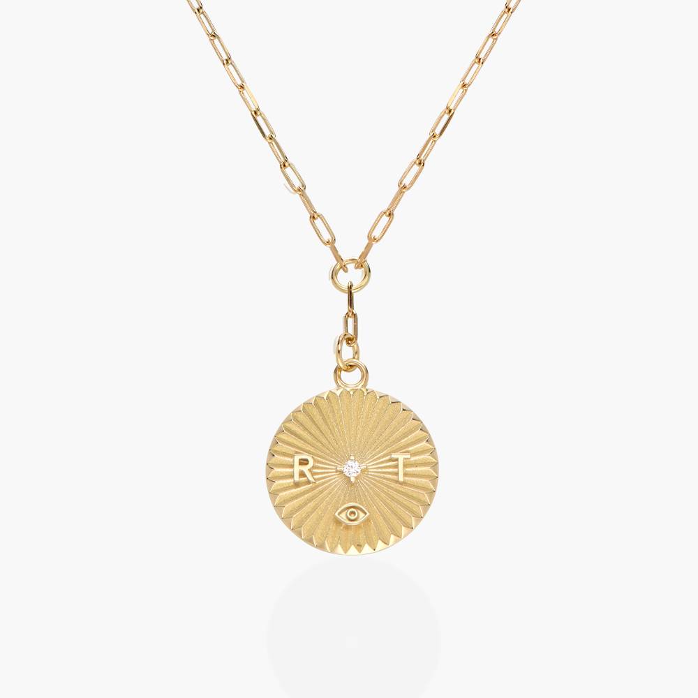 Tyra Initial Medallion Necklace with Diamond - 14k Solid Gold - Oak & Luna