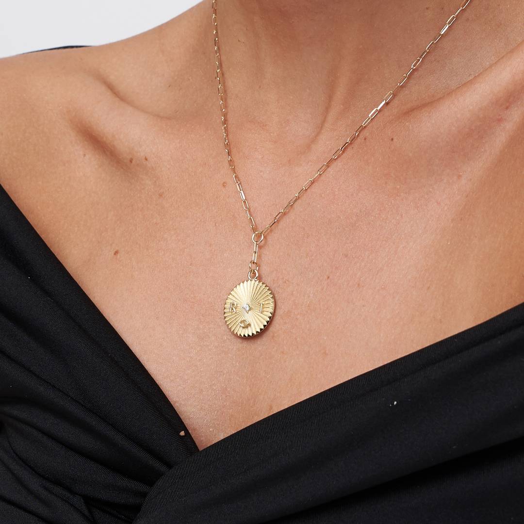Tyra Initial Medallion Necklace with Diamond - 14k Solid Gold - Oak & Luna