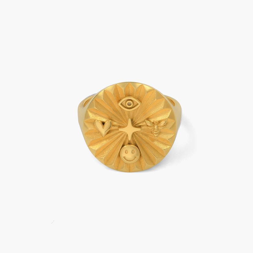 Tyra Initial Medallion Ring - Gold Vermeil - Oak & Luna