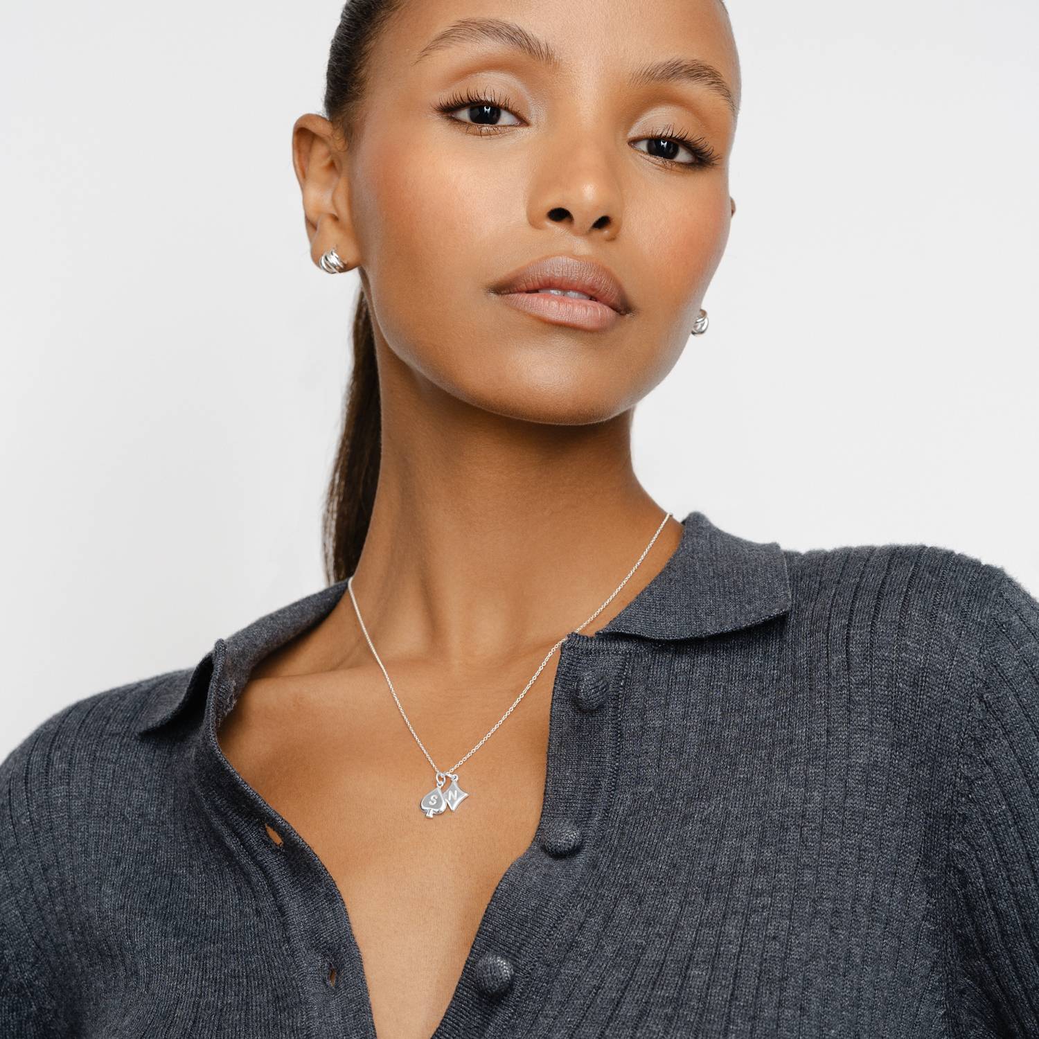 Willow Card Initials Necklace - Silver - Oak & Luna