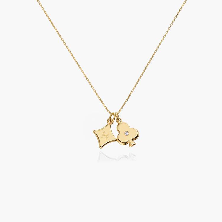 Willow Card Initials Necklace with Diamond - 14k Solid Gold - Oak & Luna