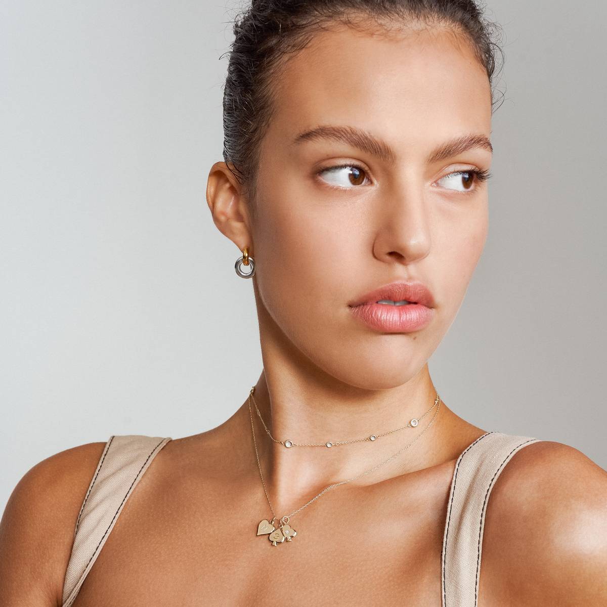 Willow Card Initials Necklace with Diamond - 14k Solid Gold - Oak & Luna