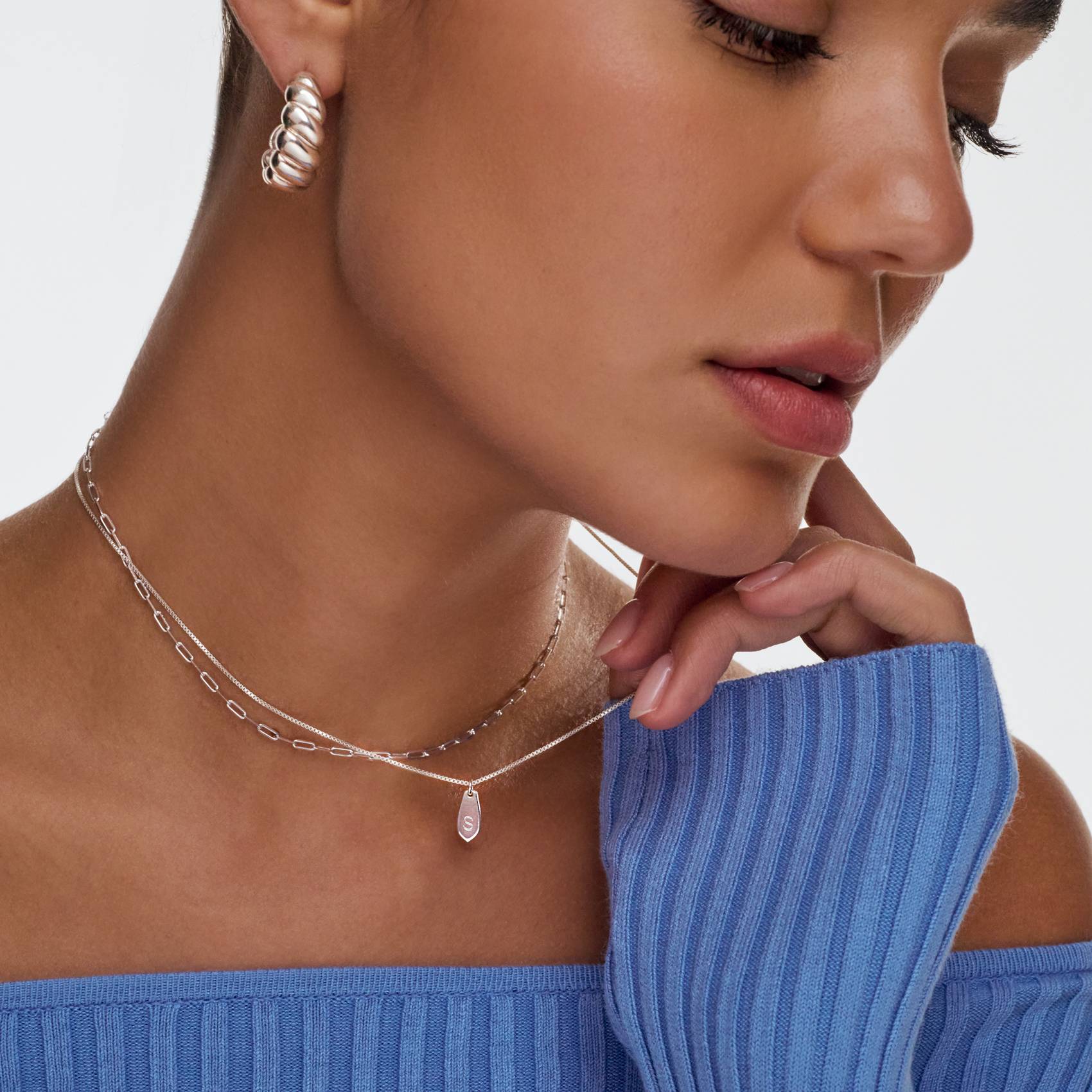 Willow Drop Initial Necklace - Silver - Oak & Luna