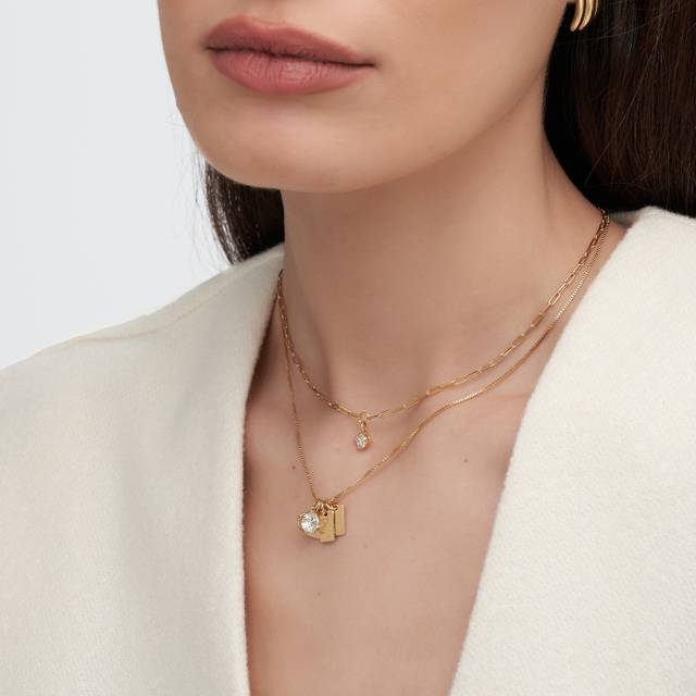 Willow Tag Initial Necklace With 1 ct Diamond - Gold Vermeil - Oak & Luna