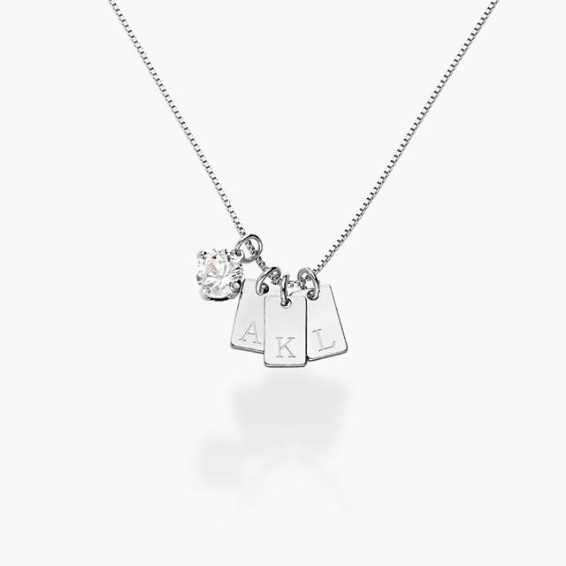 Willow Tag Initial Necklace With 1 ct Diamond - Silver - Oak & Luna