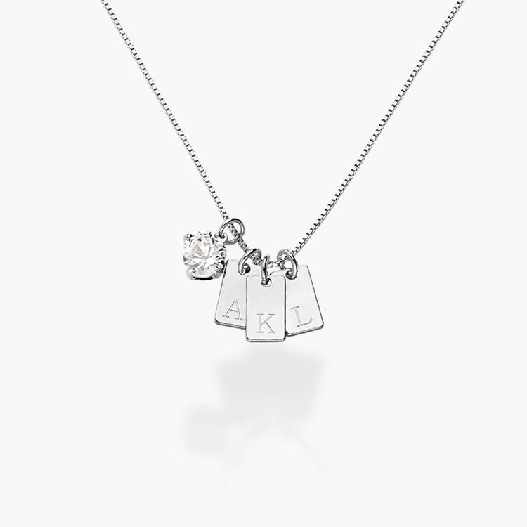 Willow Tag Initial Necklace With 1 ct Diamond - Silver - Oak & Luna