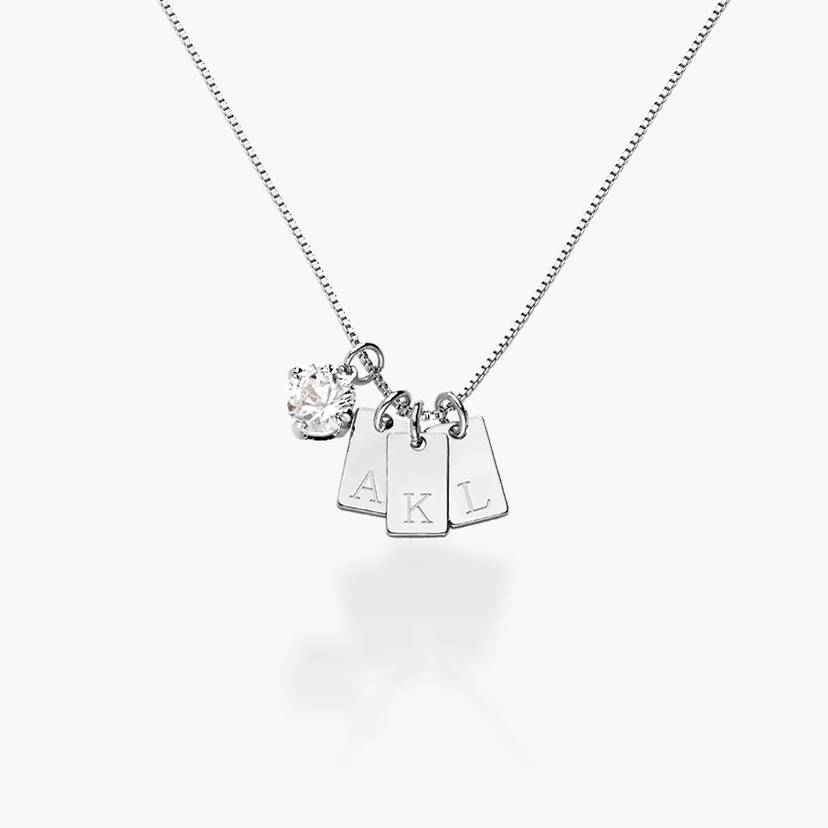 Willow Tag Initial Necklace With 1 ct Diamond - Silver - Oak & Luna