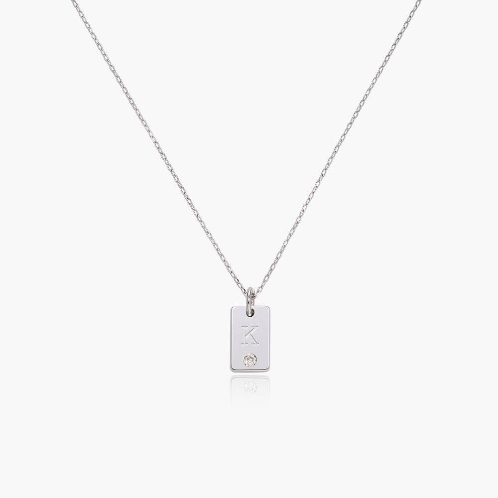 Willow Tag Initial Necklace with Diamond- 14k White Gold - Oak & Luna