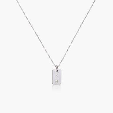 Willow Tag Initial Necklace with Diamond- 14k White Gold - Oak & Luna