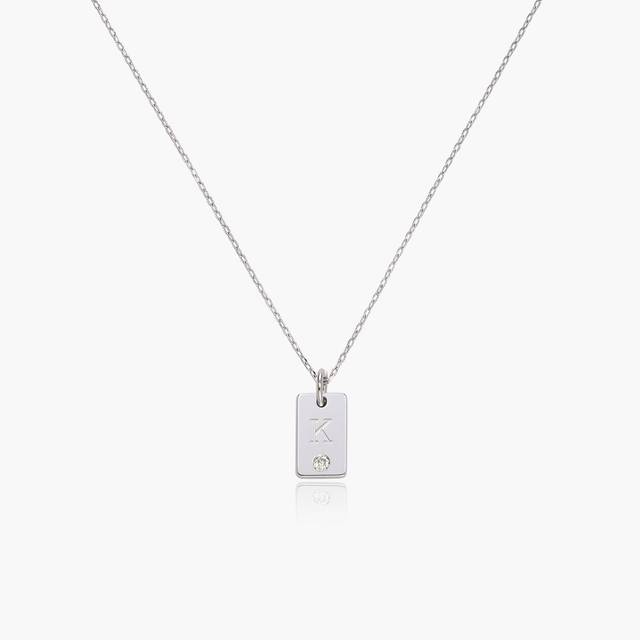 Willow Tag Initial Necklace with Diamond- 14k White Gold - Oak & Luna