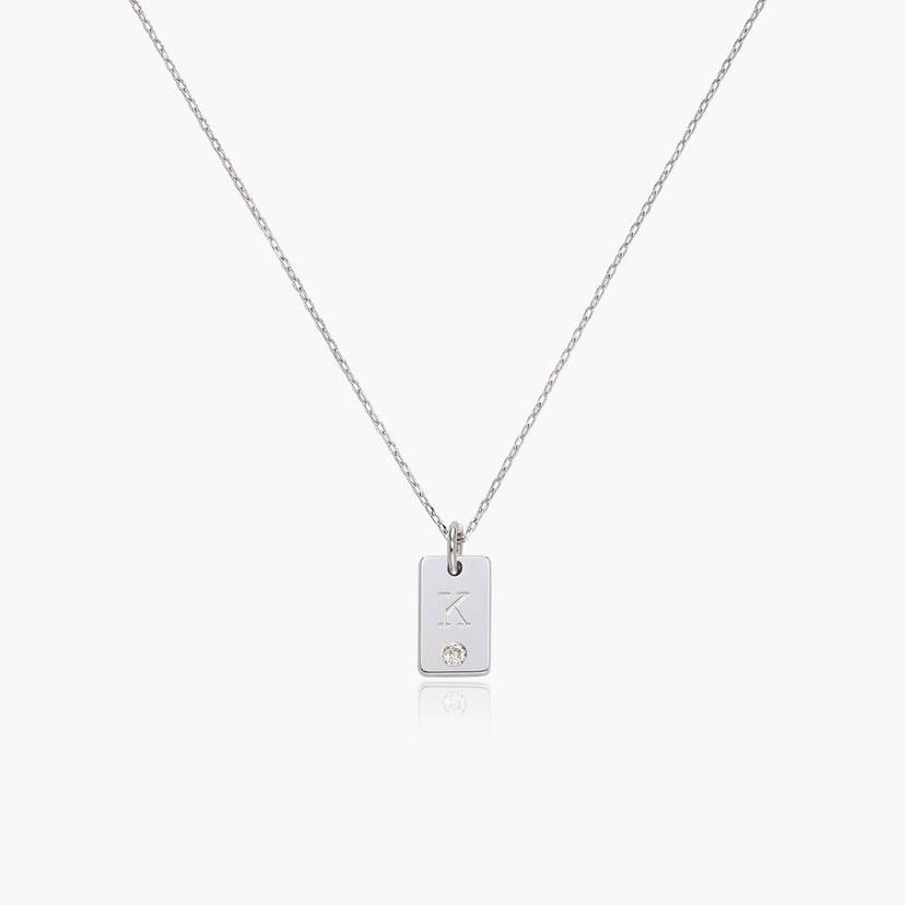 Willow Tag Initial Necklace with Diamond- 14k White Gold - Oak & Luna