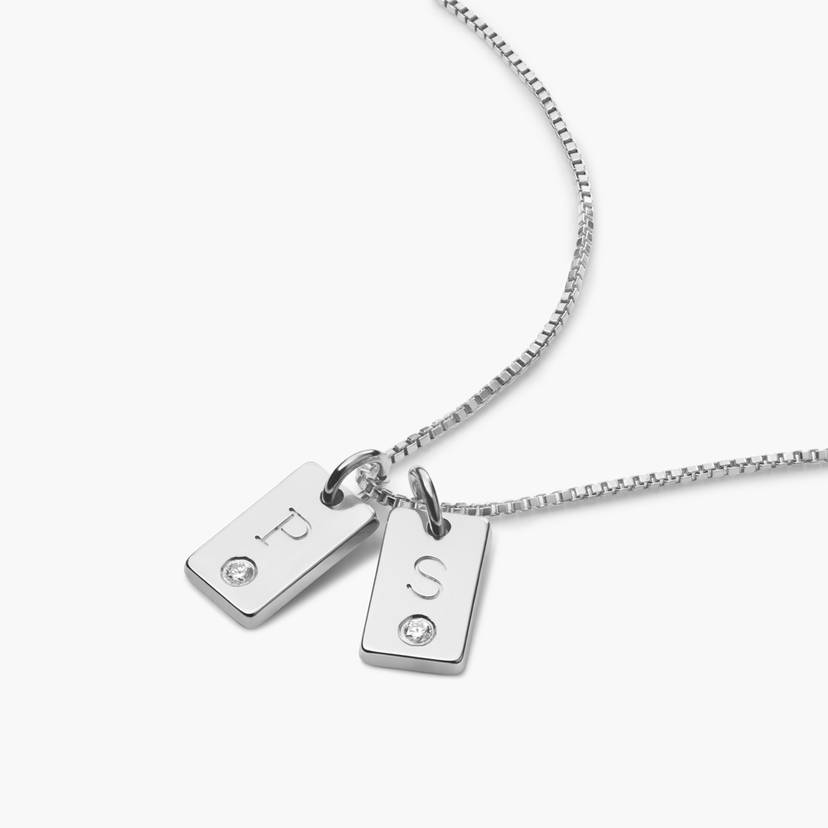 Willow Tag Initial Necklace with Diamond - Silver - Oak & Luna
