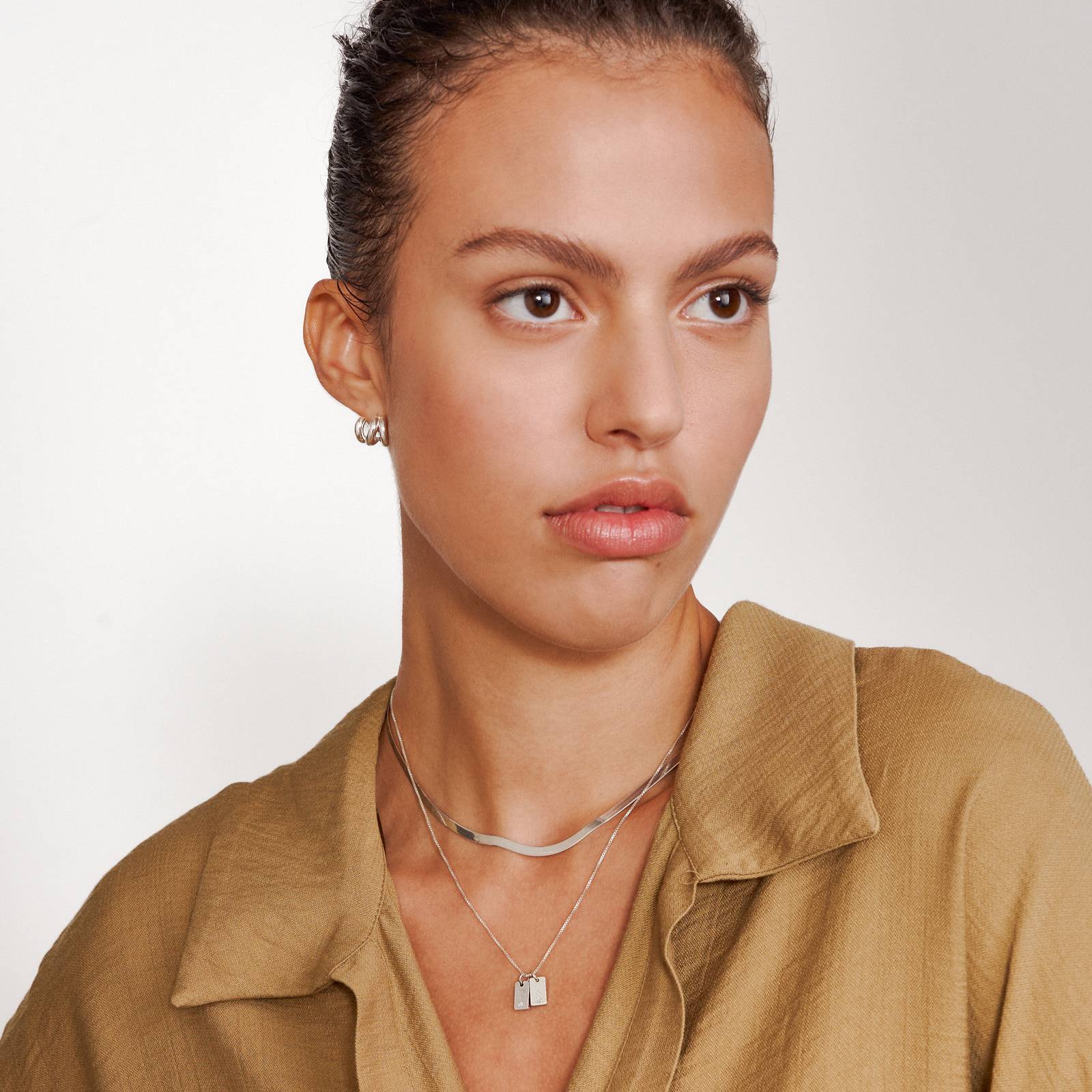 Willow Tag Initial Necklace with Diamond - Silver - Oak & Luna