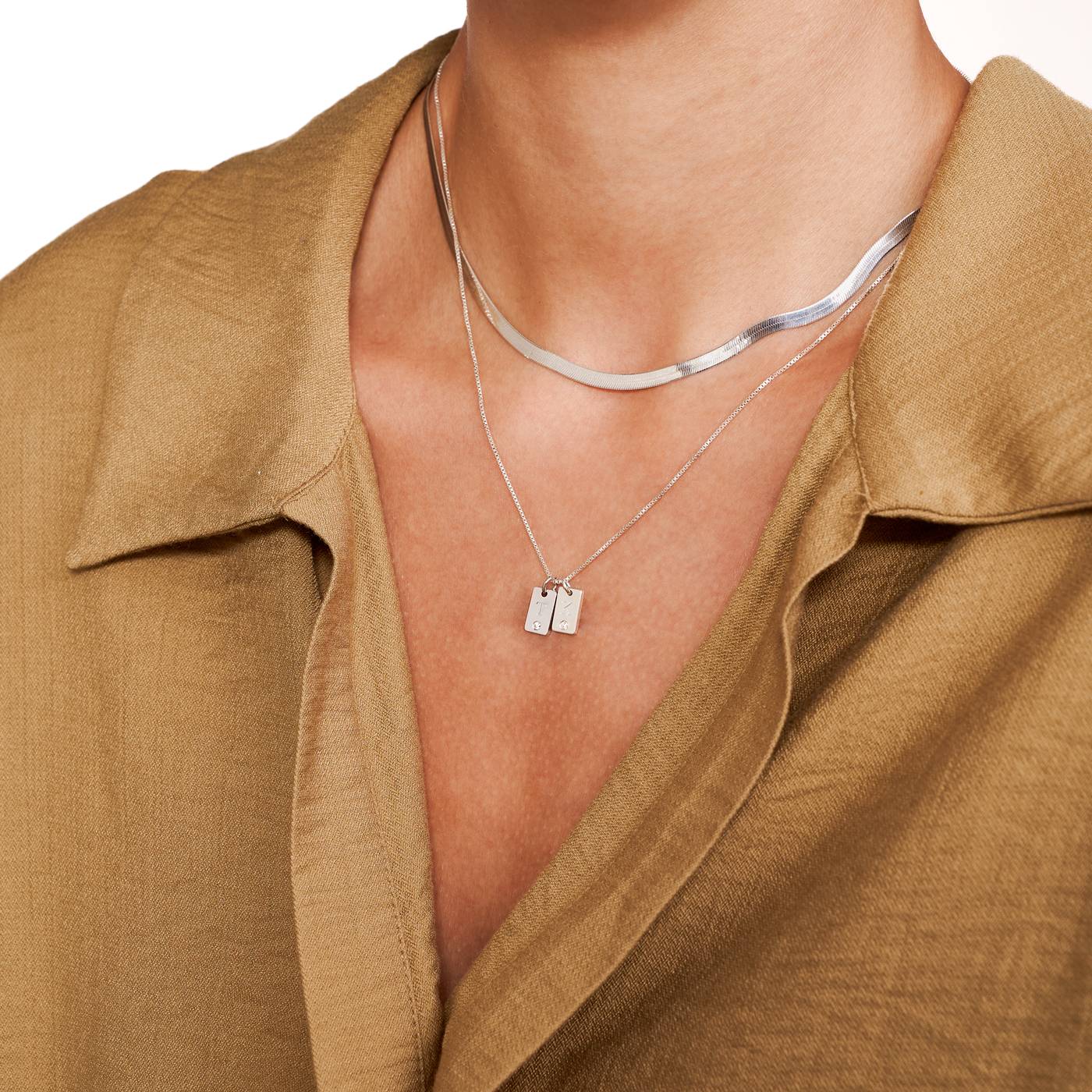 Willow Tag Initial Necklace with Diamond - Silver - Oak & Luna