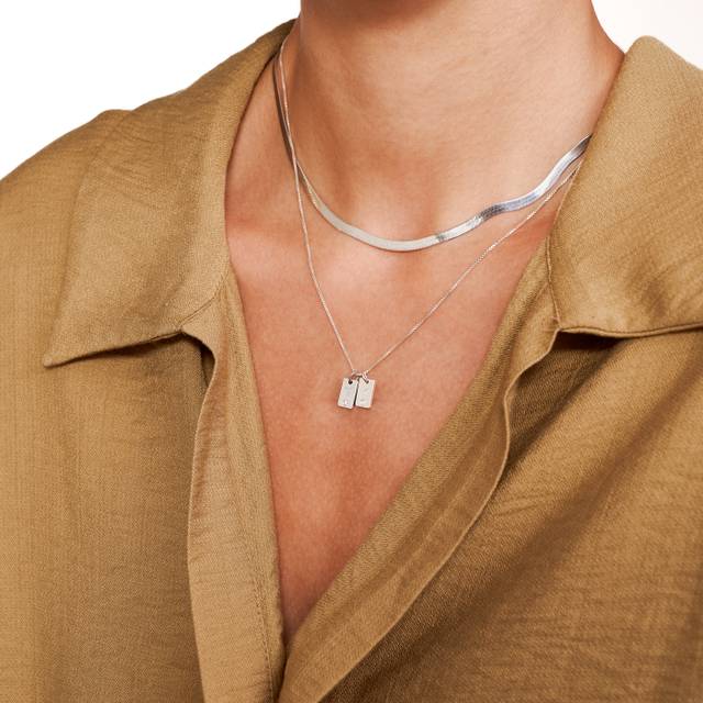 Willow Tag Initial Necklace with Diamond - Silver - Oak & Luna