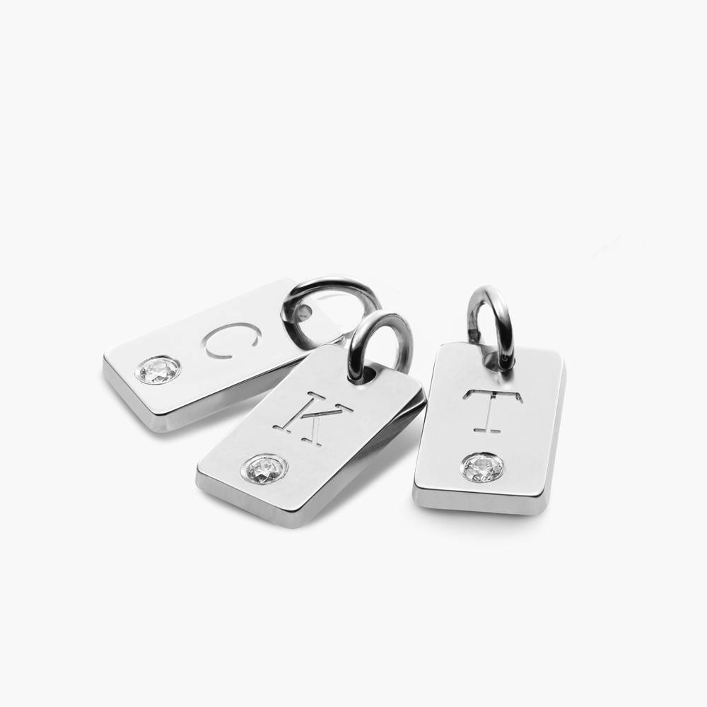 Willow Tag Initial Necklace with Diamond - Silver - Oak & Luna