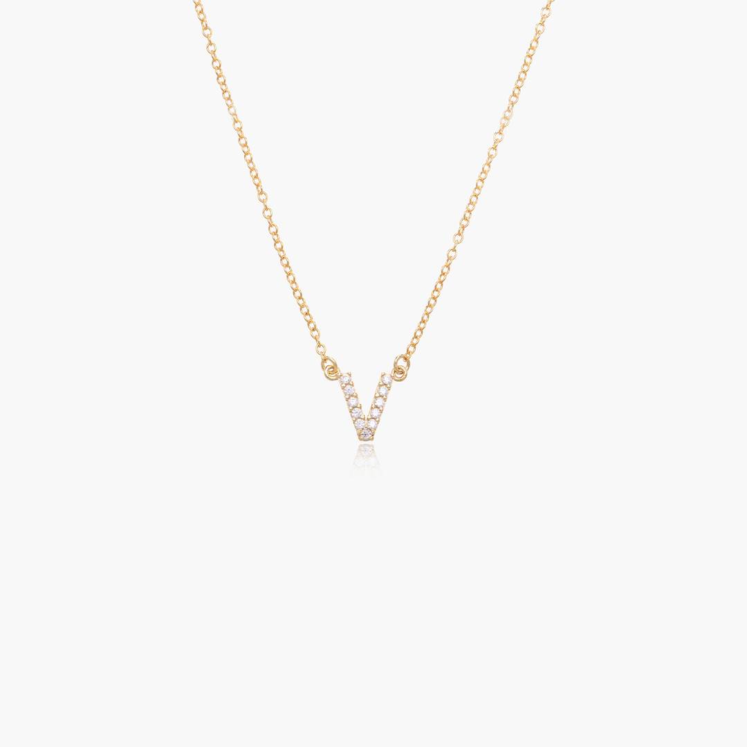 Zoe Initial Necklace with Diamonds - 14K Solid Gold - Oak & Luna