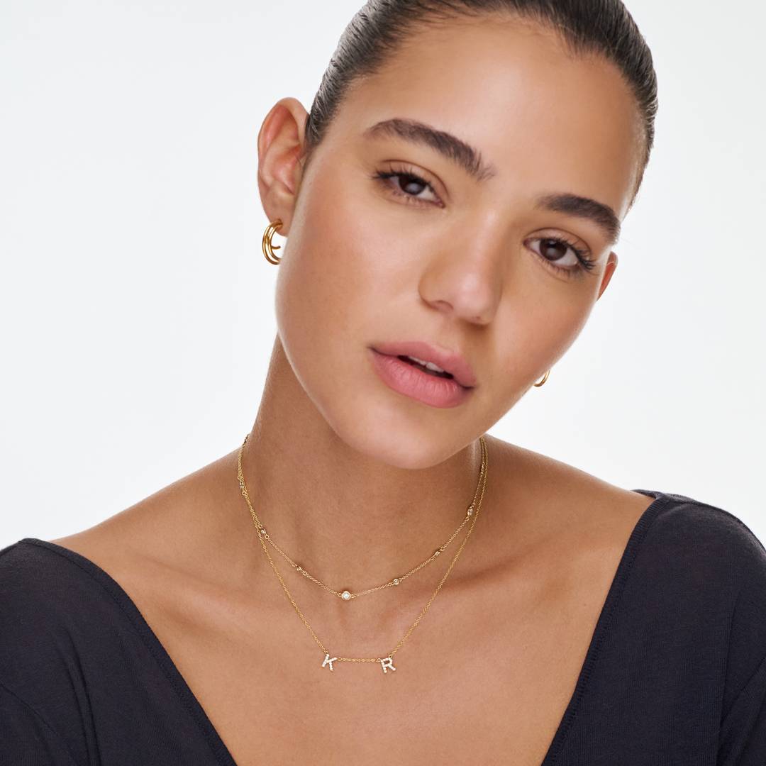 Zoe Initial Necklace with Diamonds - 14K Solid Gold - Oak & Luna