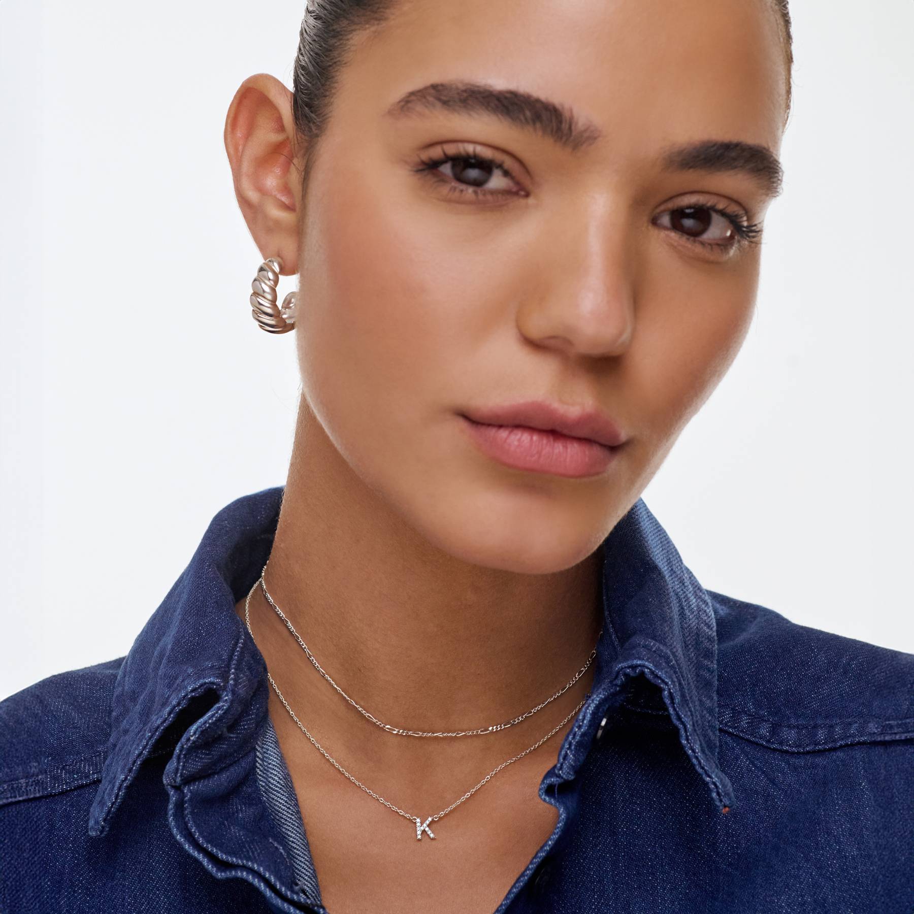 Zoe Initial Necklace with Diamonds - Silver - Oak & Luna