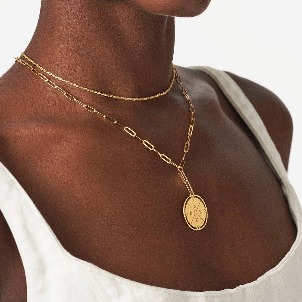 Engraved Compass Necklace - Gold Vermeil - Oak & Luna