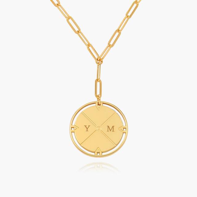 Engraved Compass Necklace - Gold - Oak & Luna