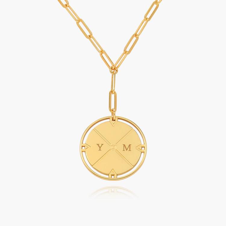 Engraved Compass Necklace - Gold - Oak & Luna
