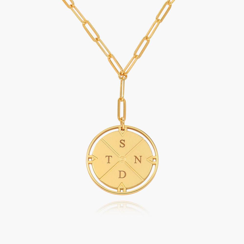Engraved Compass Necklace - Gold Vermeil - Oak & Luna