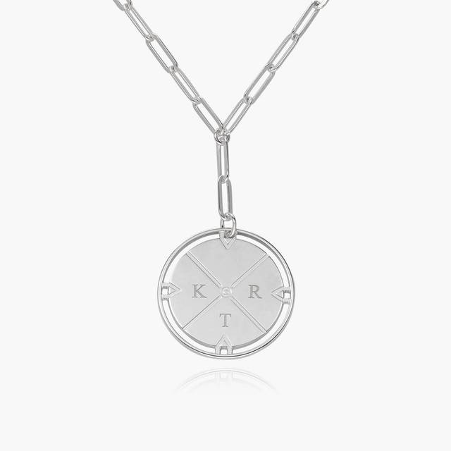 Engraved Compass Necklace - Silver - Oak & Luna