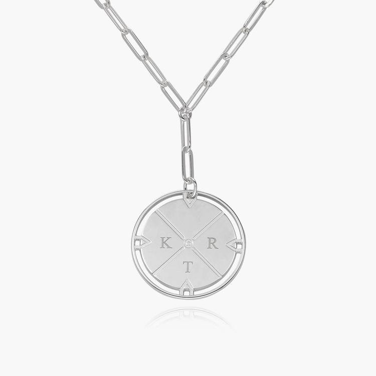 Engraved Compass Necklace - Silver - Oak & Luna