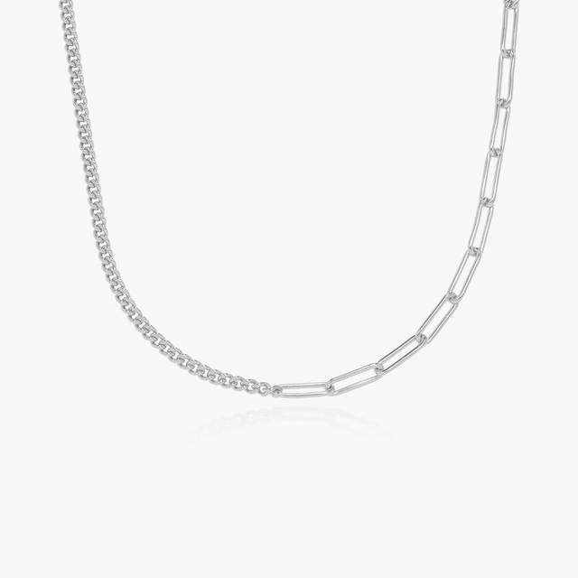 Half Gourmette & Half Link Chain Necklace - Silver - Oak & Luna