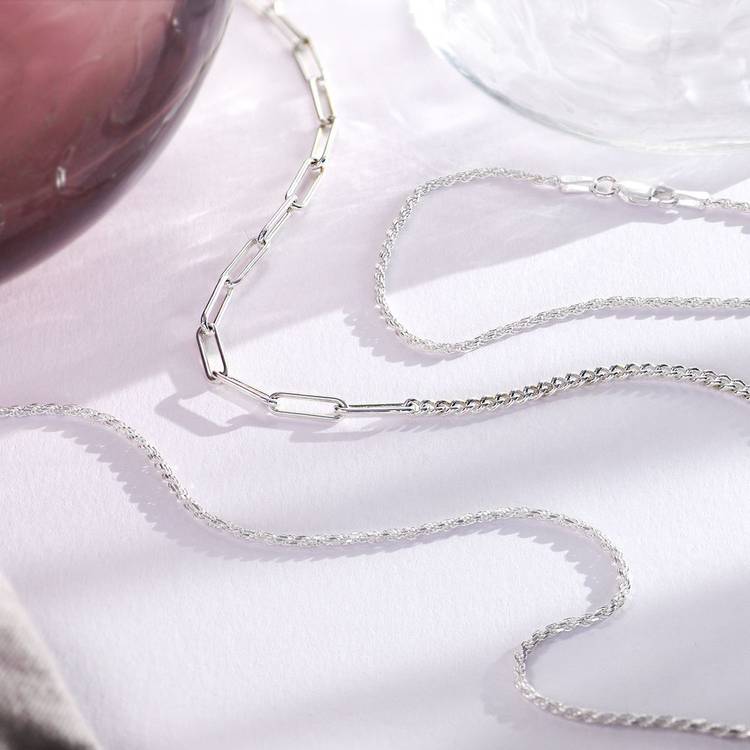 Half Gourmette & Half Link Chain Necklace - Silver - Oak & Luna
