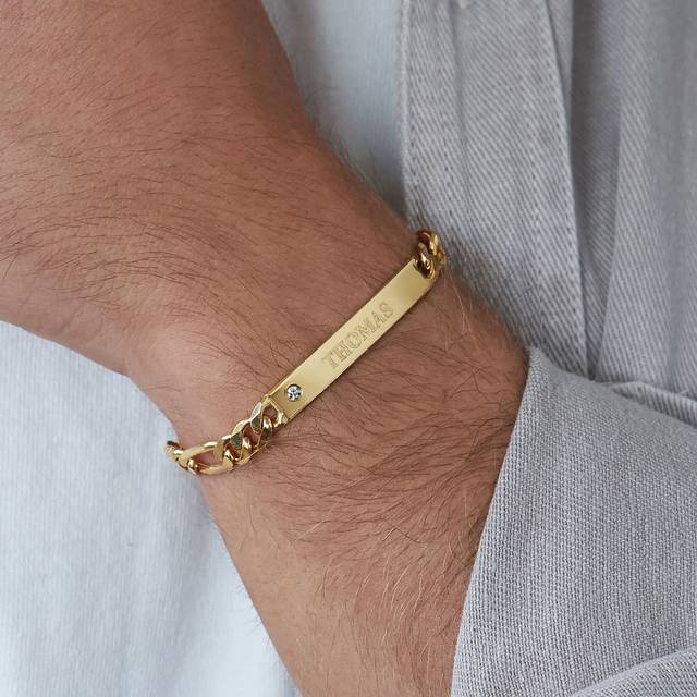 ID Bracelet for Men with Diamond - Gold Vermeil - Oak & Luna