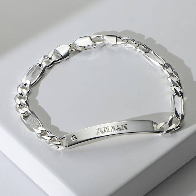 ID Bracelet for Men with Diamond - Silver - Oak & Luna