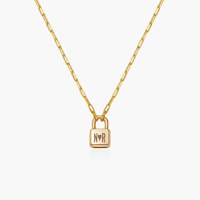 Initial Lock Necklace - 14k Solid Gold - Oak & Luna